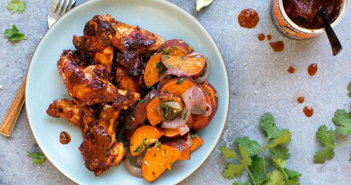 Chipotle Roasted Chicken Wings with Sweet Potatoes