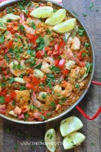 Paella Valenciana with Chicken, Chorizo and Shrimp!